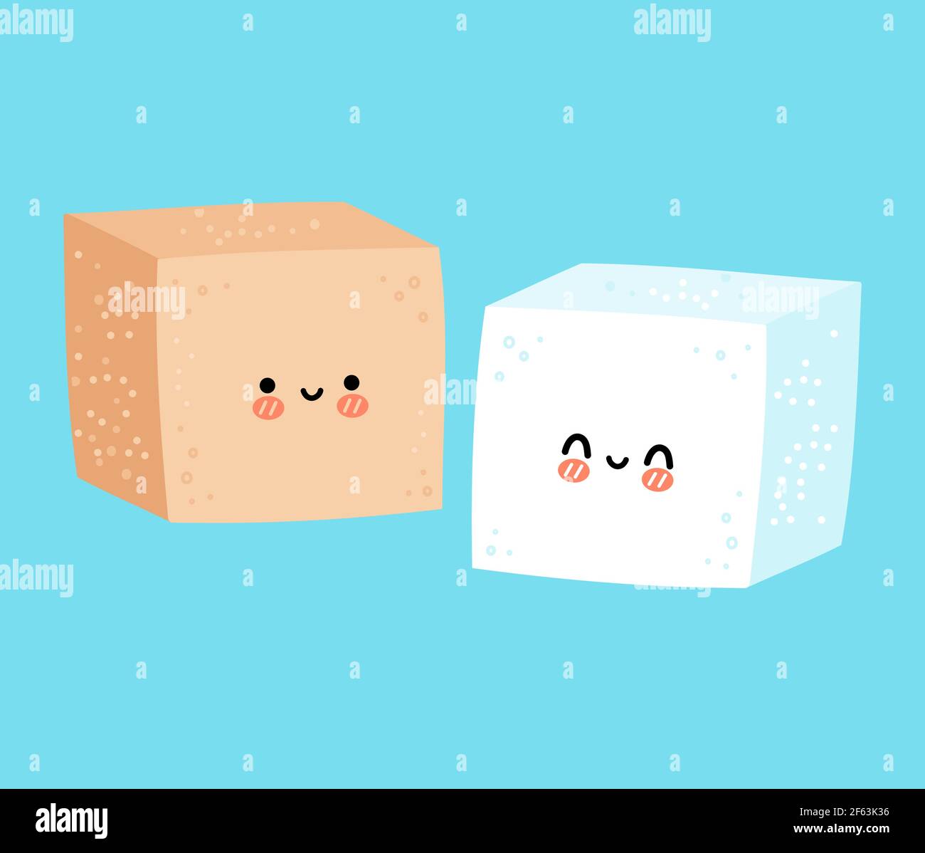 Cute funny happy white and brown sugar piece cube character. Vector ...