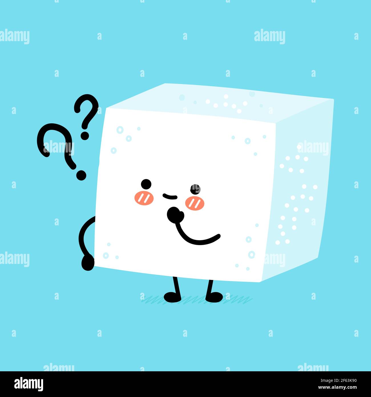 Cute funny happy sugar piece cube character with question marks. Vector ...