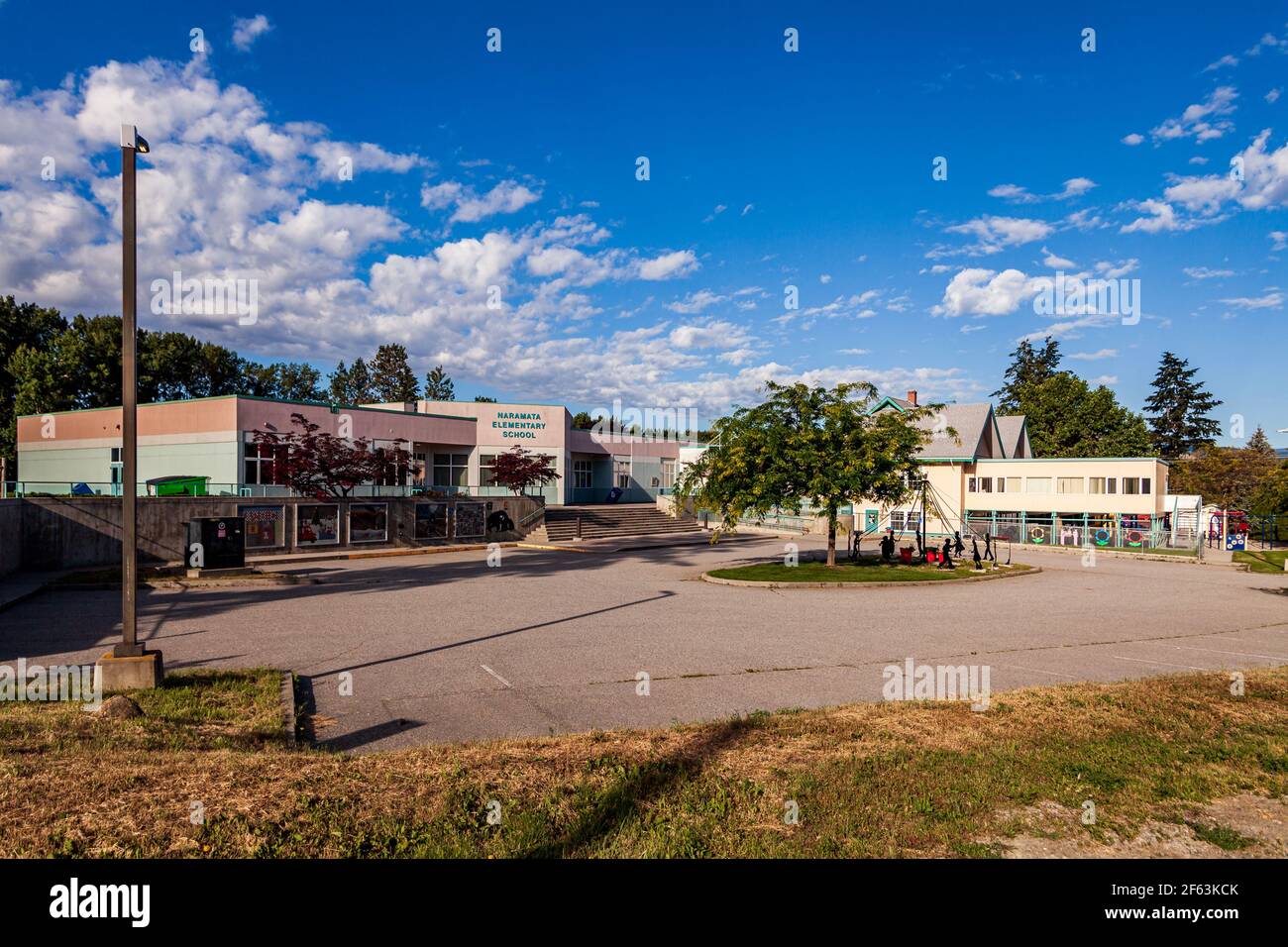 NARAMATA, CANADA - JULY 5, 2020: School building on a summer day with ...
