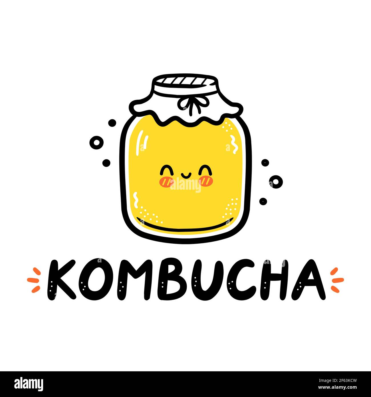 Kombucha quote and cute happy jar logo. Vector hand drawn cartoon ...
