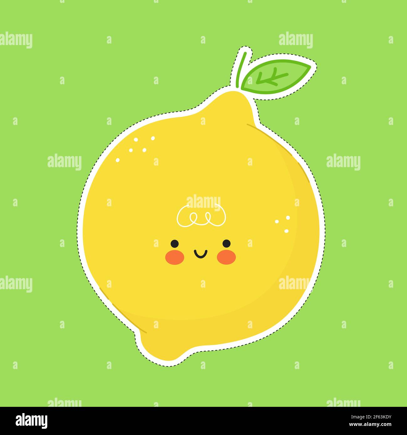 Cute funny Lemon fruit character sticker. Vector hand drawn cartoon ...