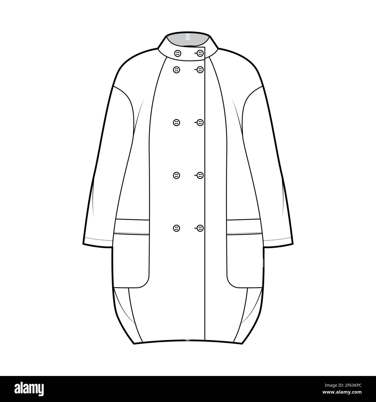 Cocoon coat technical fashion illustration with long dropped sleeves ...