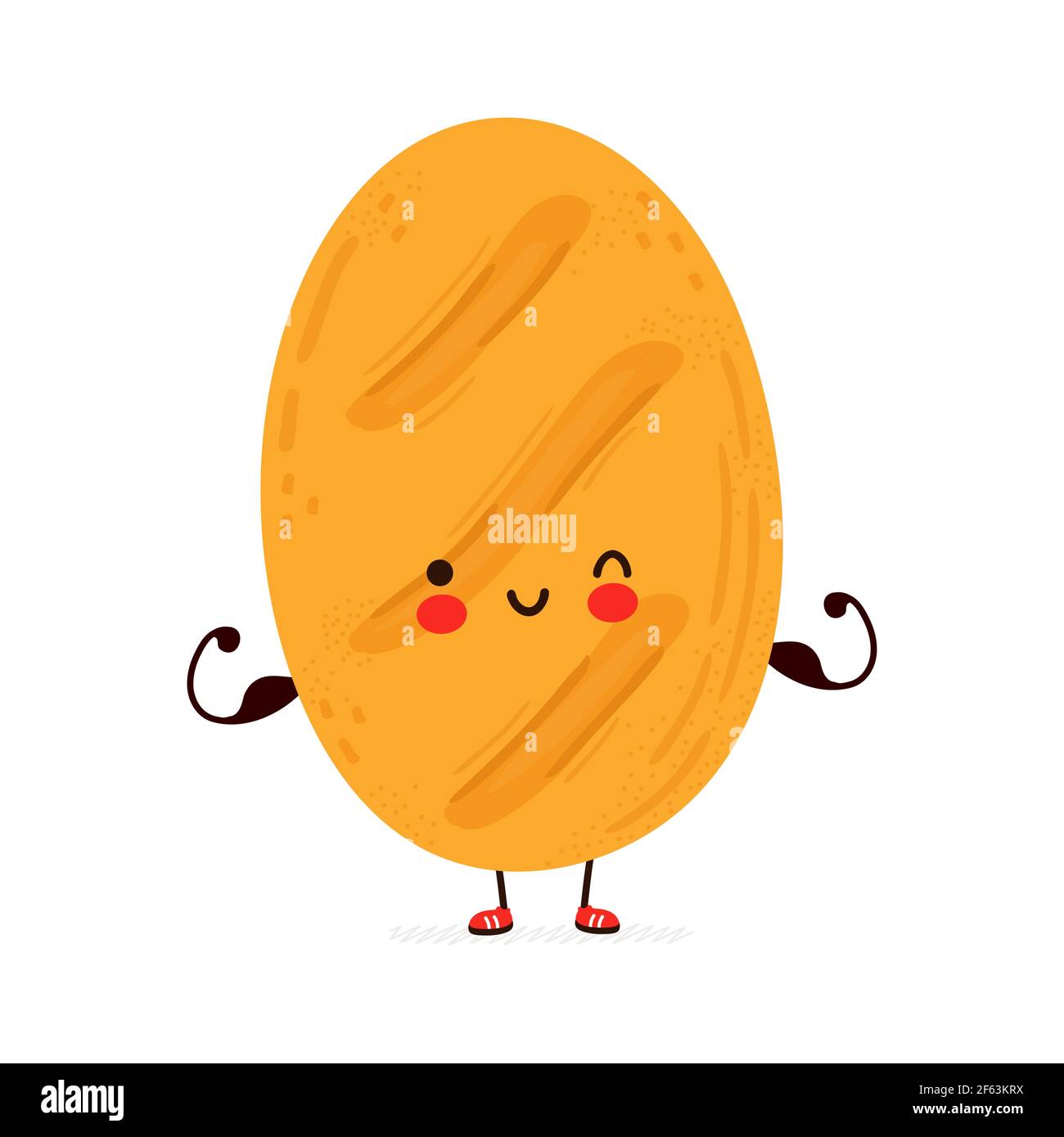 Cute funny Bread show muscle. Vector hand drawn cartoon kawaii ...