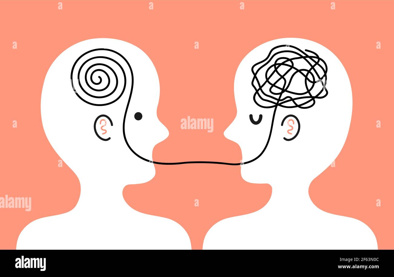 Patient with tangle of messy thoughts in head speak with doctor ...