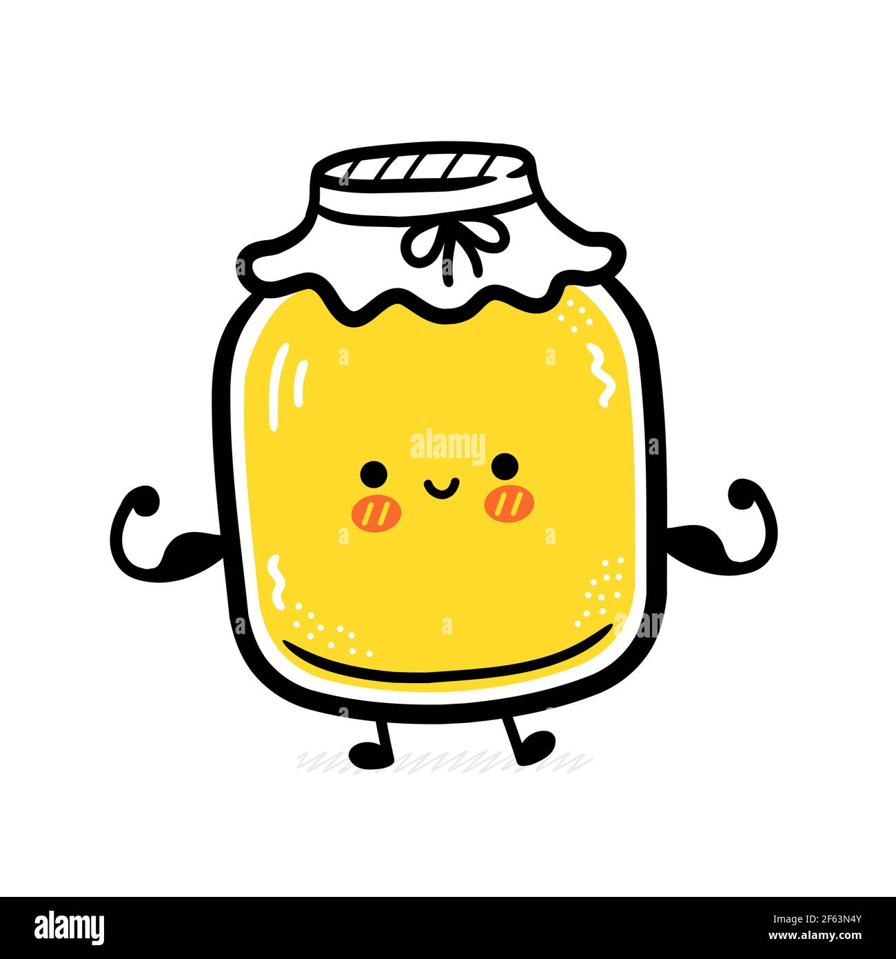 Cute funny kombucha jar character show muscle. Vector flat line cartoon ...