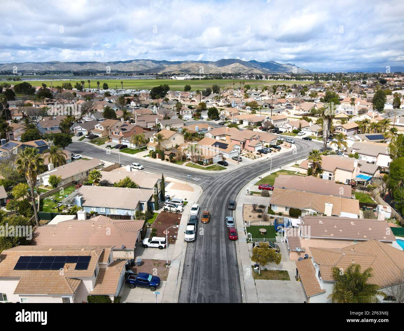 Aerial view of Hemet city in the San Jacinto Valley in Riverside County ...