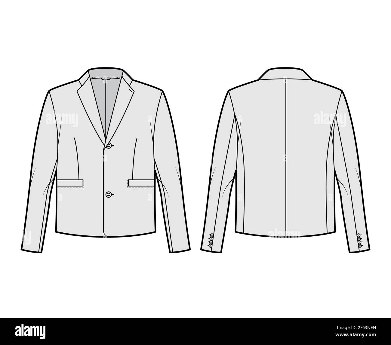 Single breasted jacket suit technical fashion illustration with long ...