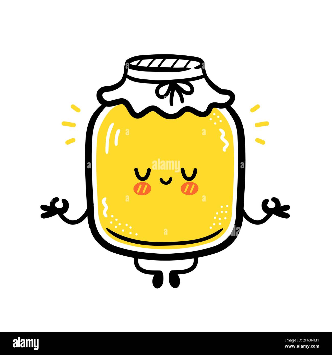 Cute funny kombucha jar character meditate. Vector flat line cartoon ...