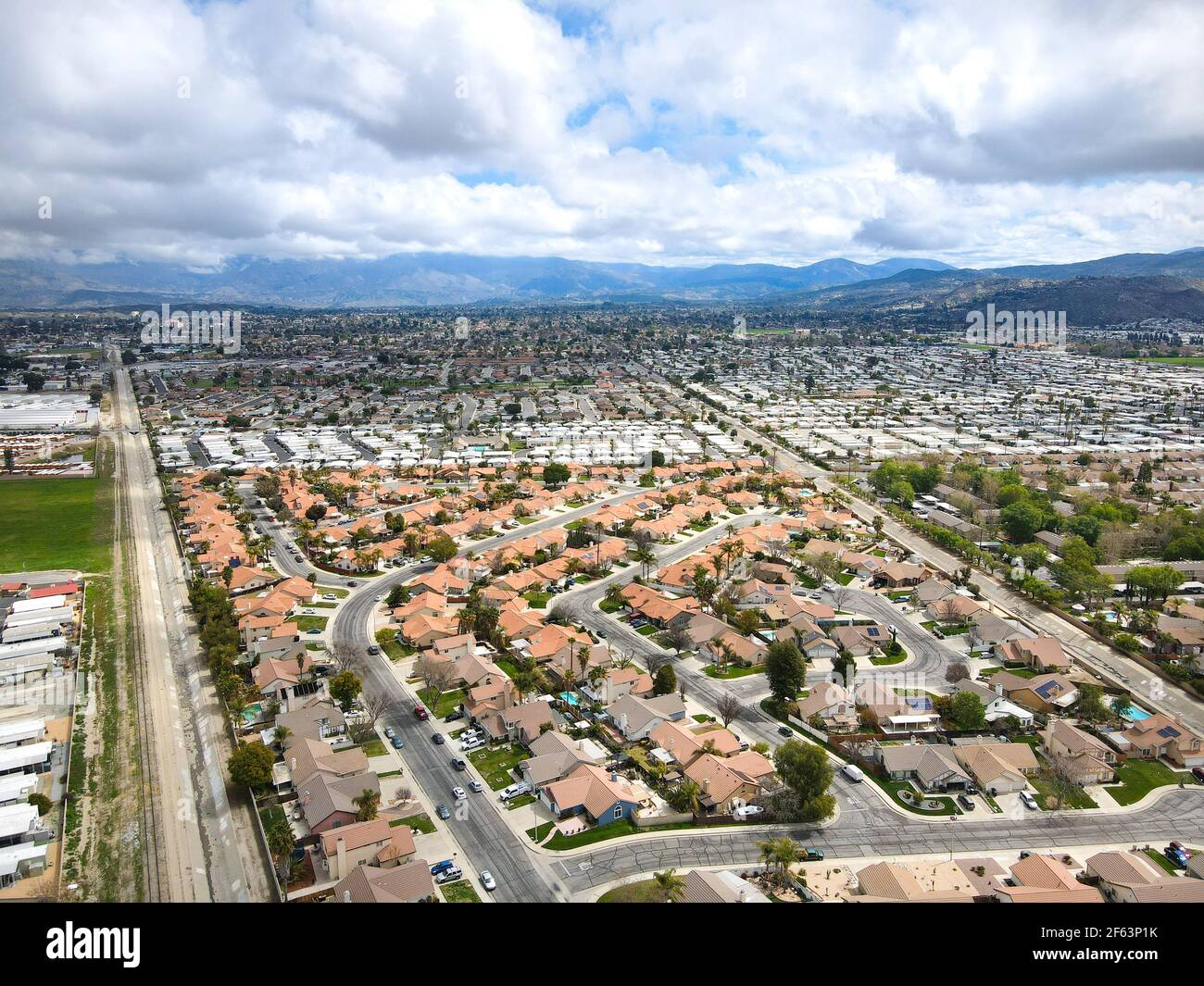Aerial view of Hemet city in the San Jacinto Valley in Riverside County ...