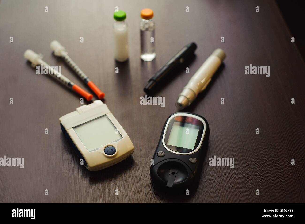 medicine, diabetes and health care concept - close up of blood sugar ...