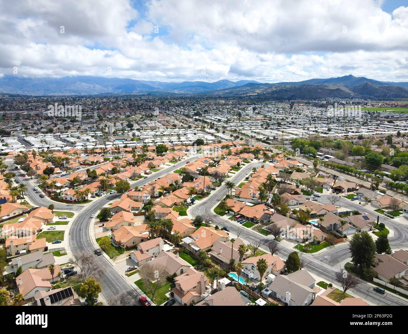 Aerial view of Hemet city in the San Jacinto Valley in Riverside County ...