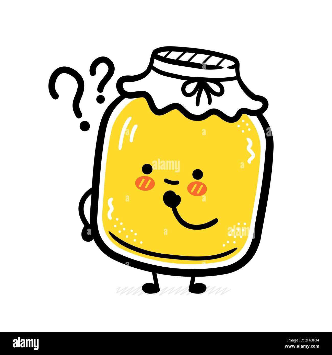 Cute funny kombucha jar character with question mark. Vector flat line ...