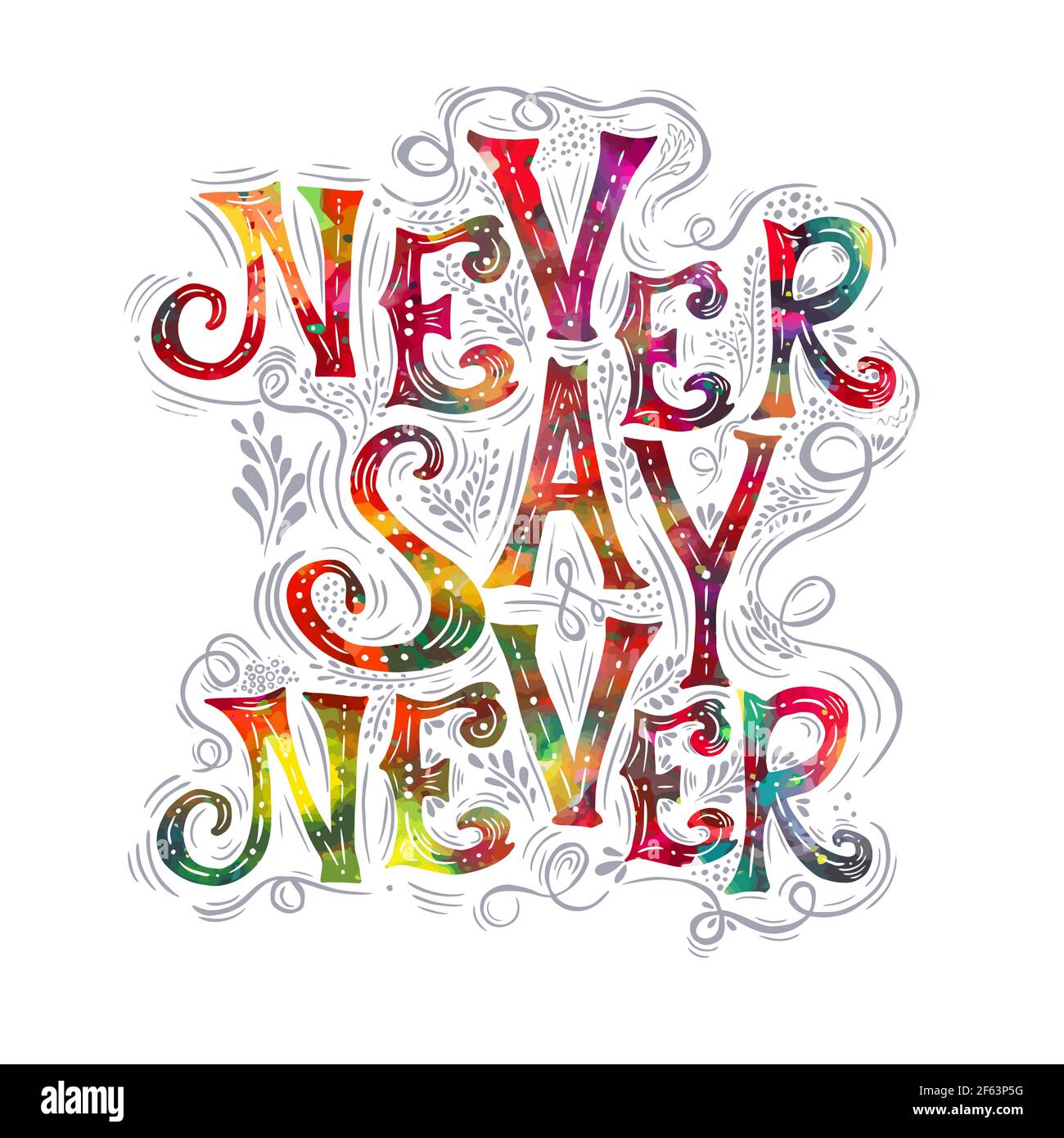 Never say never . Hand drawn calligraphic quote on a white background ...