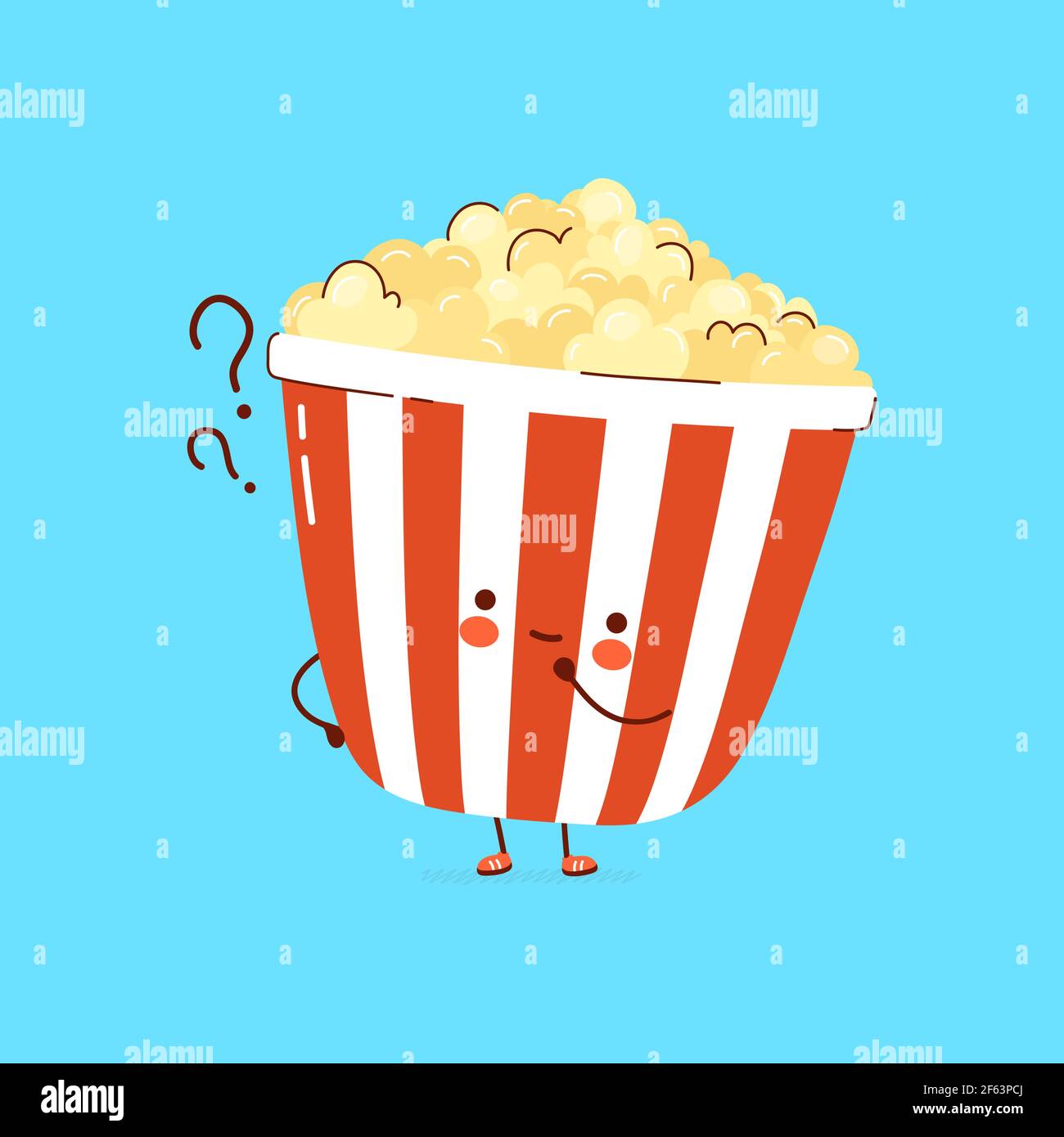 Cute funny Popcorn with question marks. Vector hand drawn cartoon ...