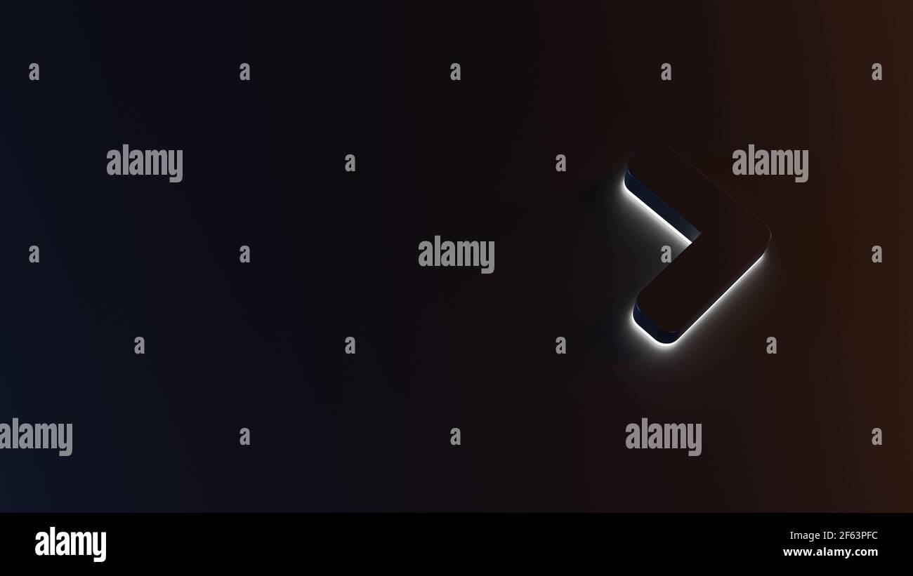 3d rendering of white light stripe symbol of angle arrow right on dark ...