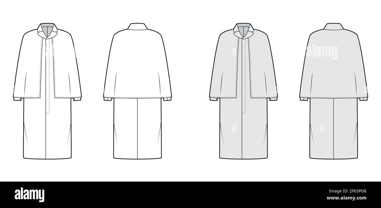 Ulster coat technical fashion illustration with cape, long sleeves ...