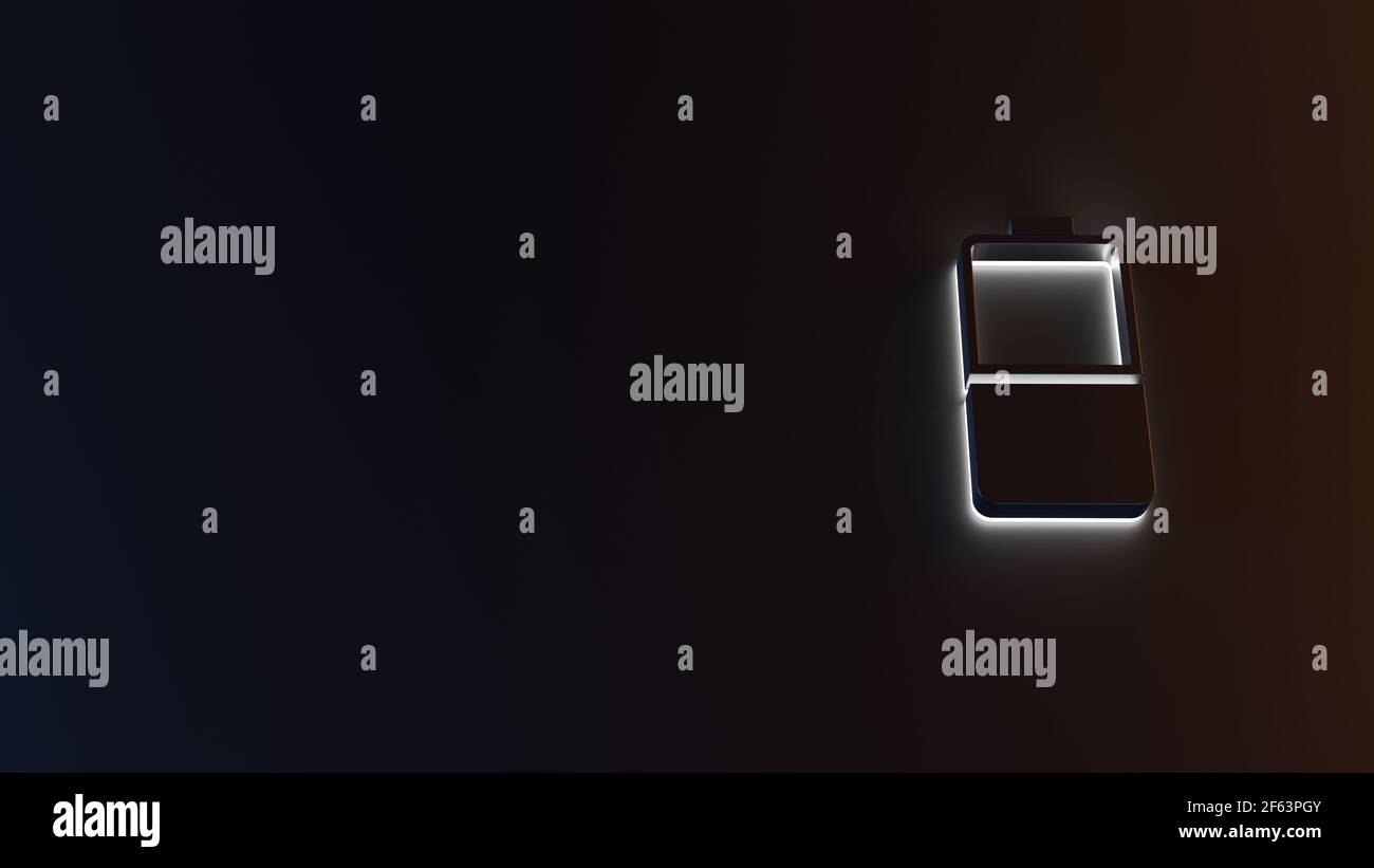 3d rendering of white light stripe vertical symbol of half charged ...