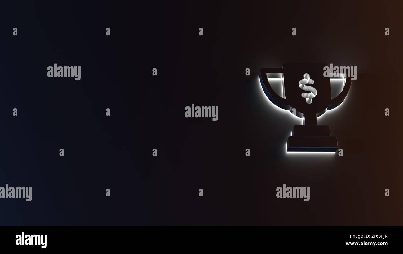 3d rendering of white light stripe symbol of award cup with dollar sign ...