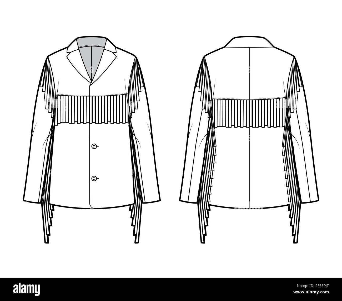 Western jacket technical fashion illustration with fringe, oversized ...