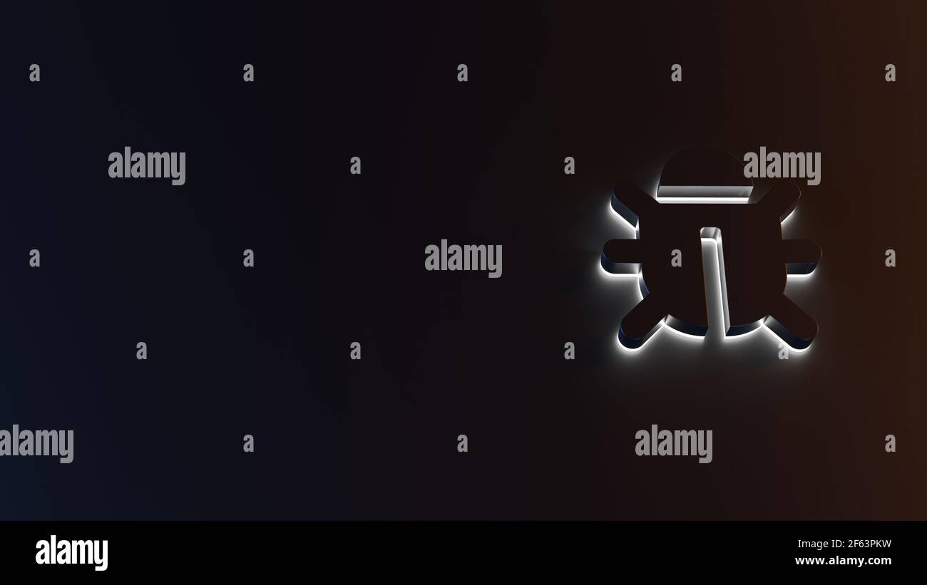 3d rendering of white light stripe symbol of bug with six legs on dark ...