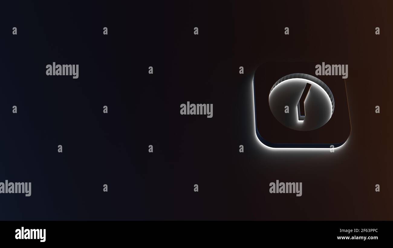 3d rendering of white light stripe symbol of rectangle alarm clock on ...