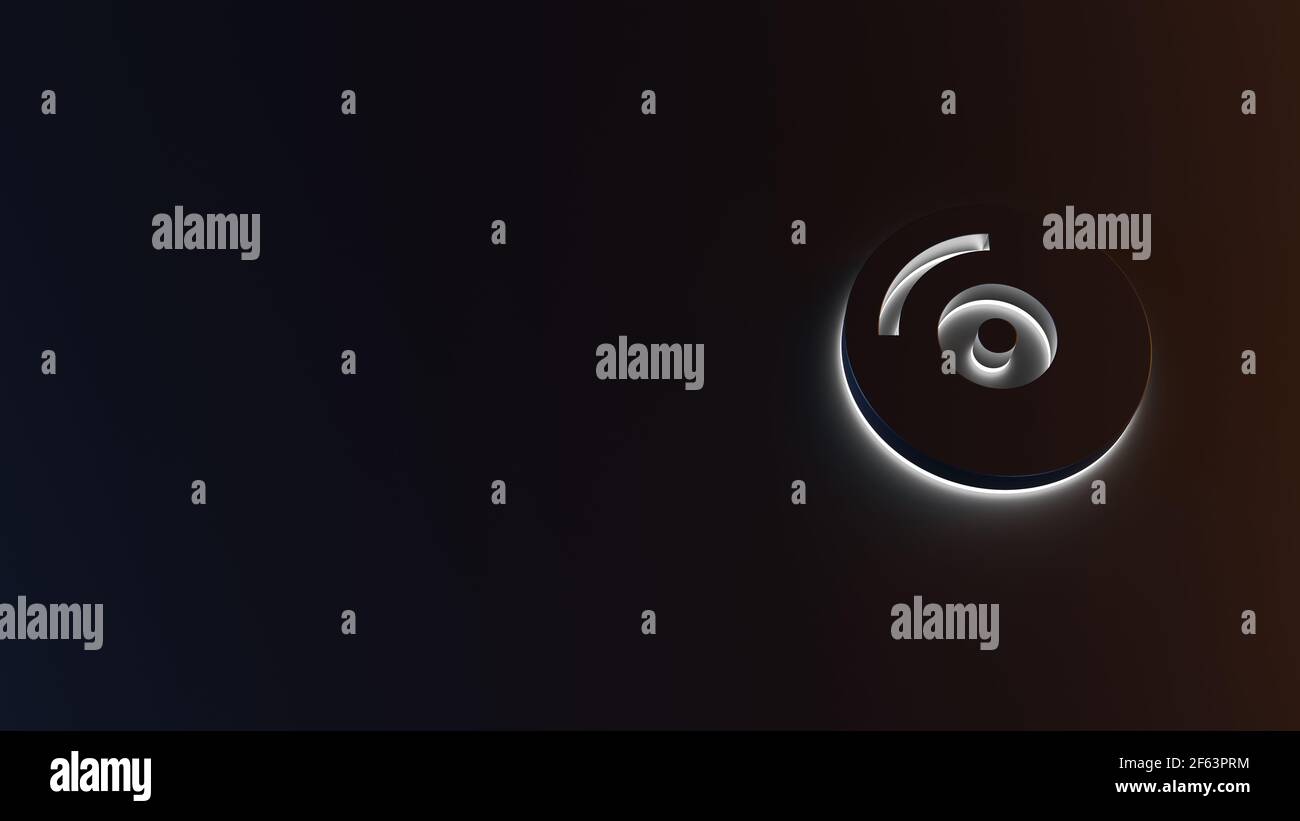 3d rendering of white light stripe symbol of circle CD disc on dark ...