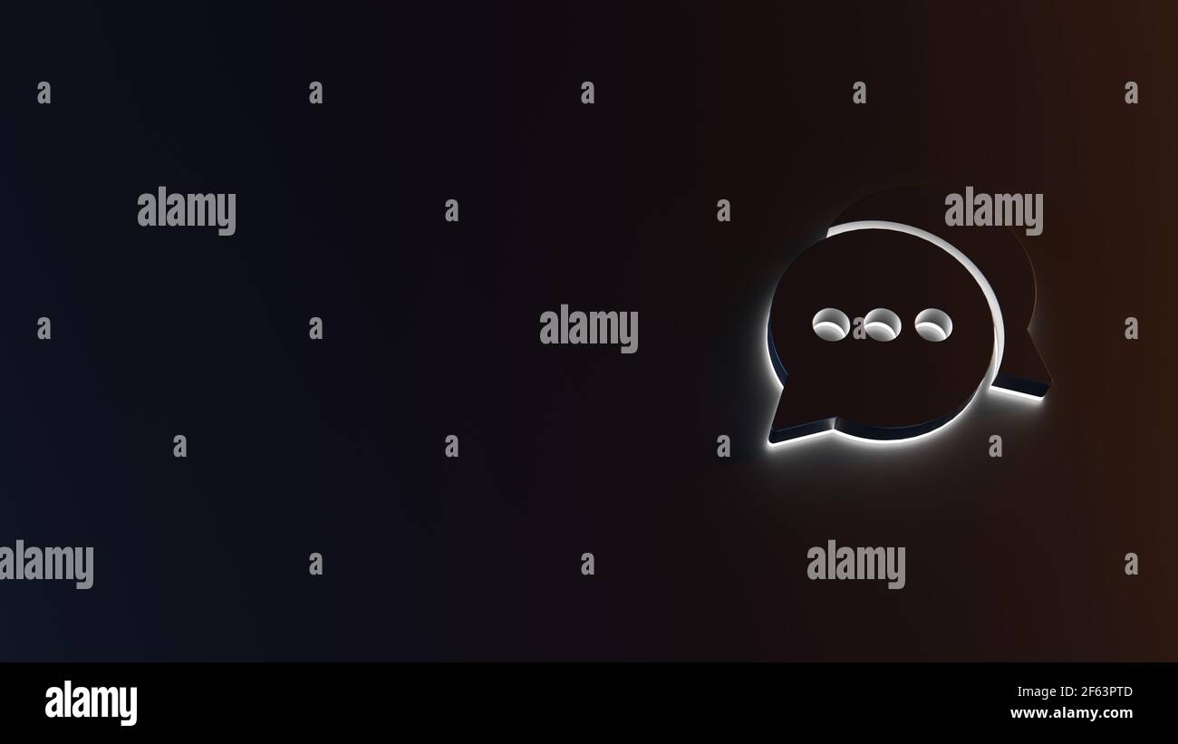 3d rendering of white light stripe symbol of two rounded chat bubbles ...