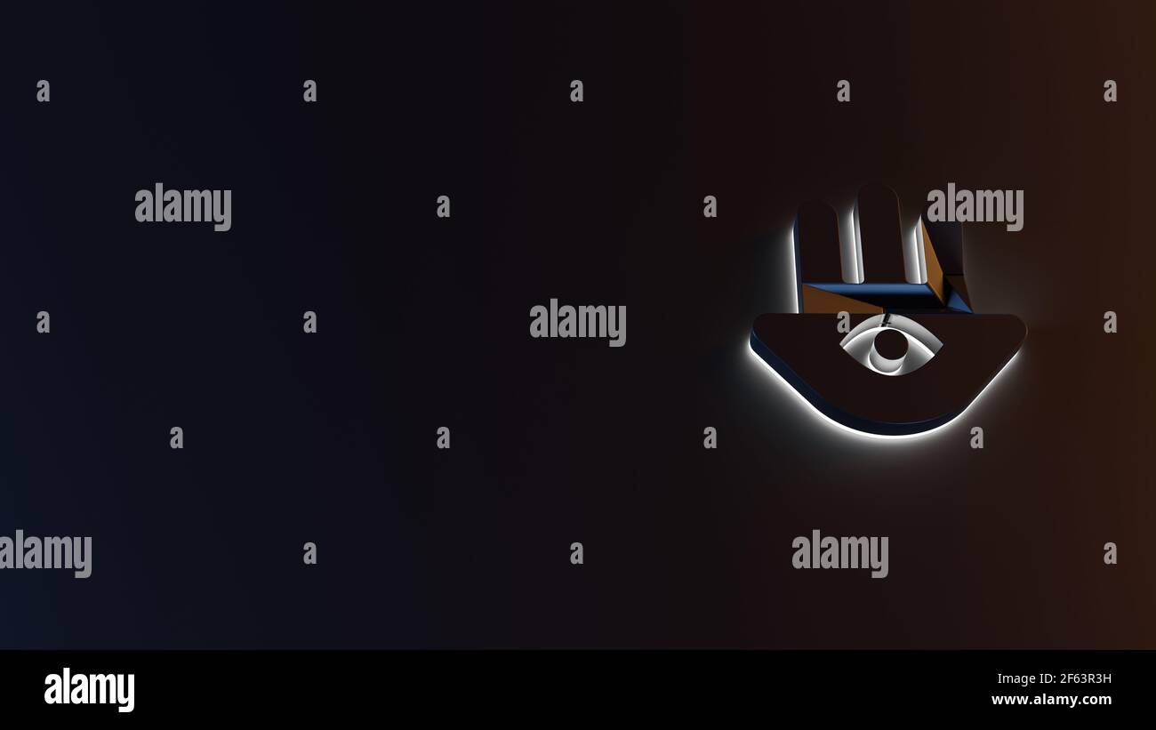 3d rendering of white light stripe symbol of hand with eye inside on ...