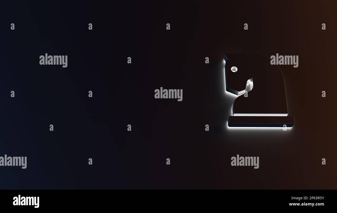 3d rendering of white light stripe symbol of chess knight figure on ...