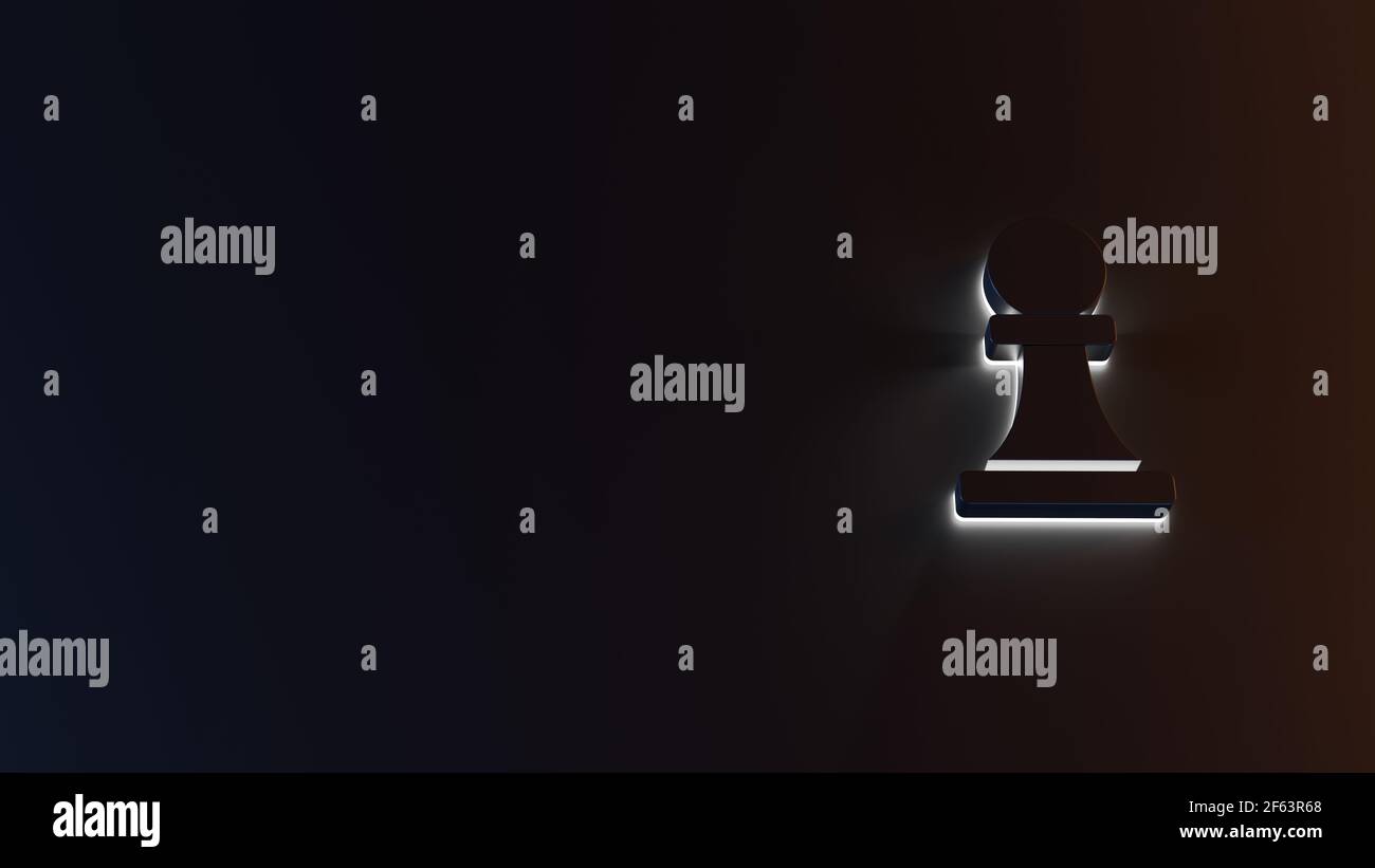 3d rendering of white light stripe symbol of chess pawn figure on dark ...