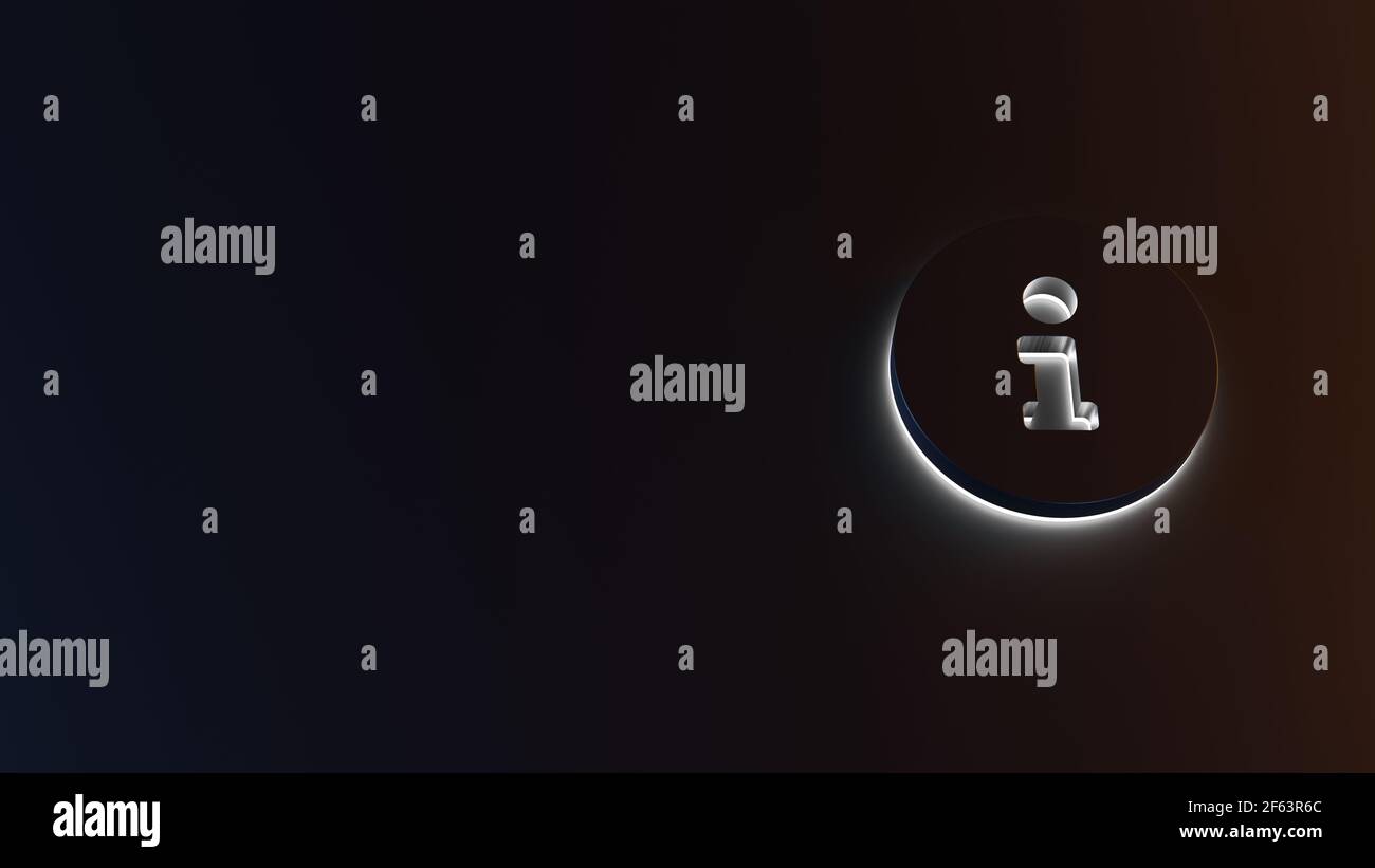 3d rendering of white light stripe symbol of information sign in circle ...
