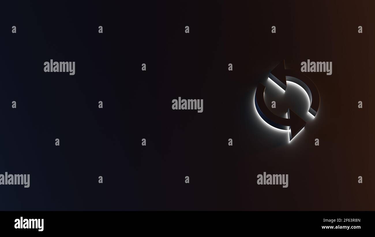 3d rendering of white light stripe symbol of loading arrows on dark ...