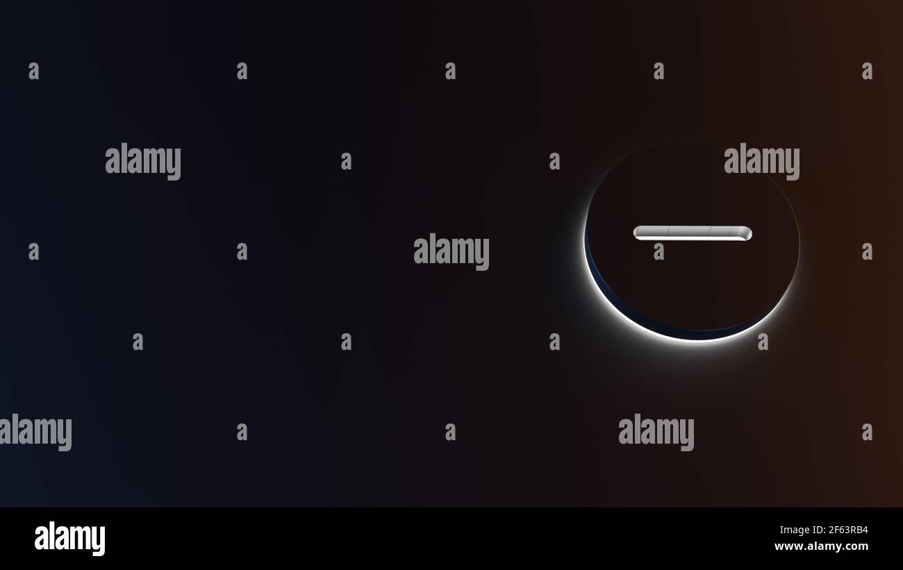 3d rendering of white light stripe symbol of minus symbol in circle on ...