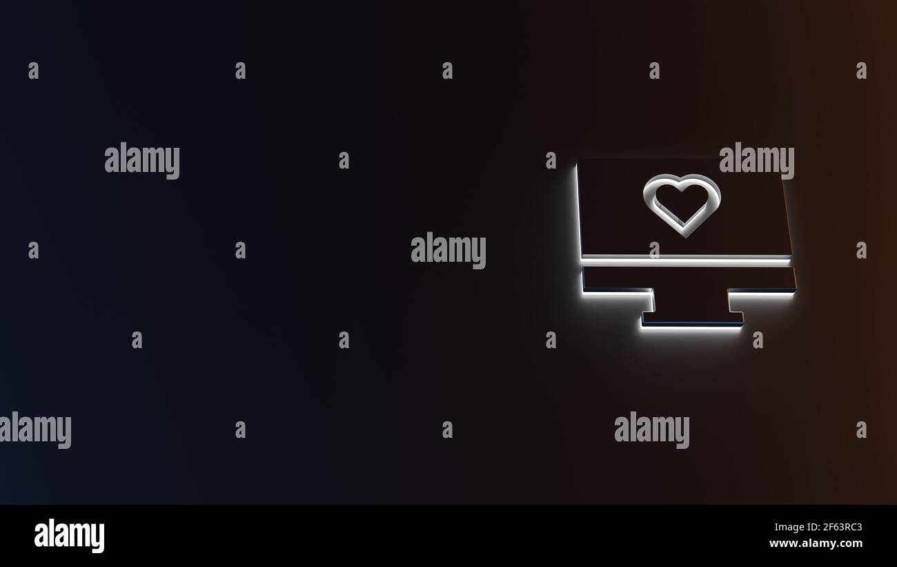 3d rendering of white light stripe symbol of monitor with heart on ...