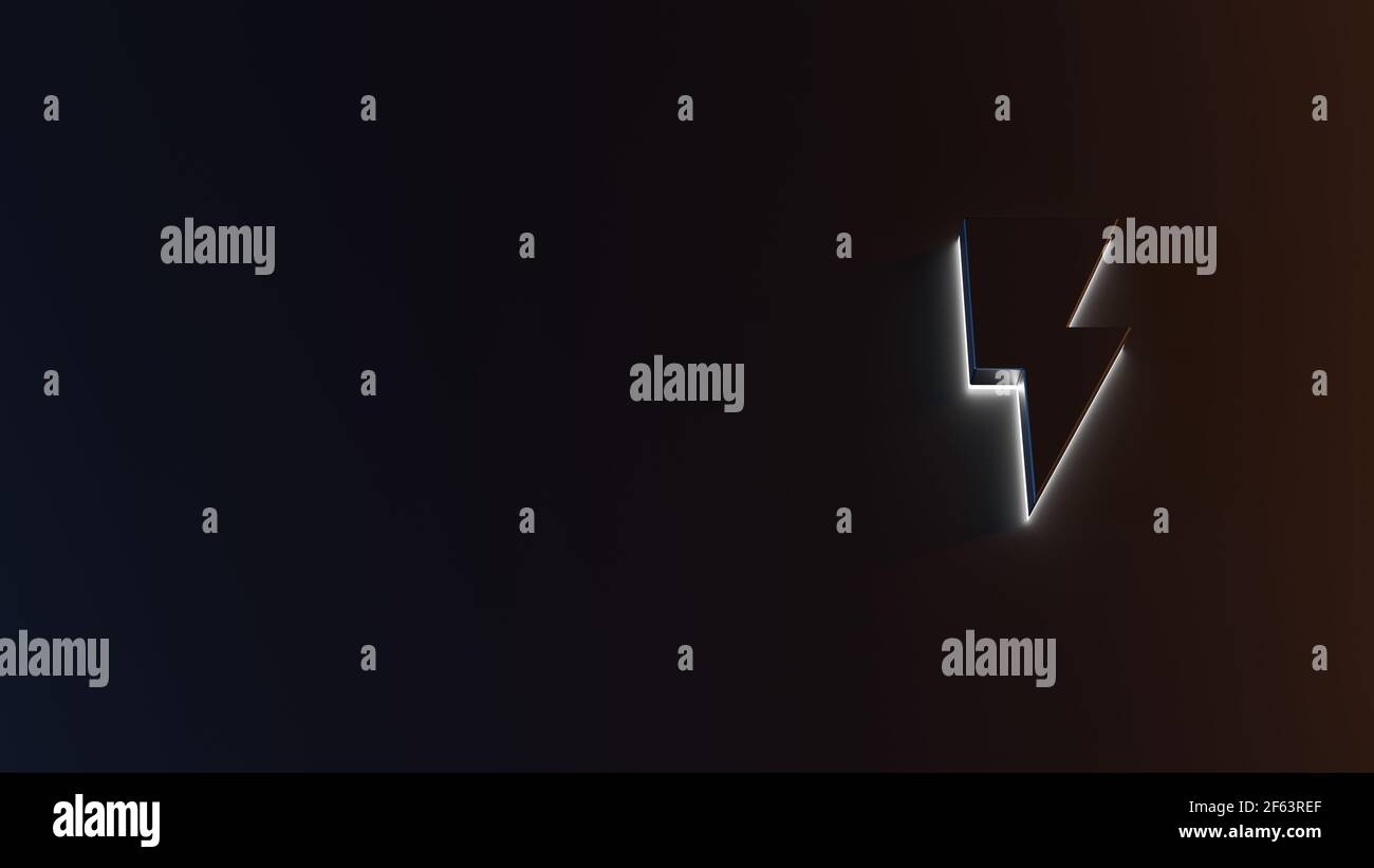 3d rendering of white light stripe symbol of lightning on dark ...