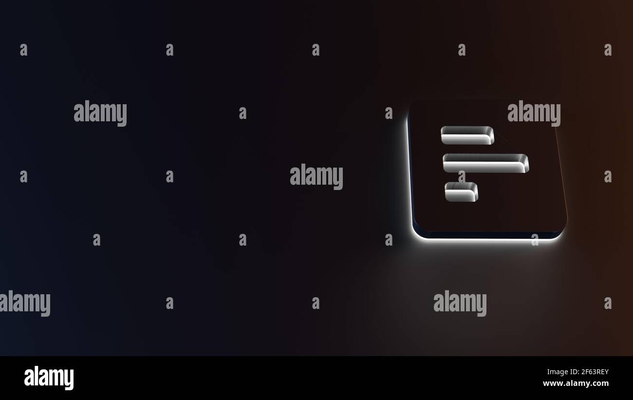3d rendering of white light stripe symbol of three horizontal lines in ...