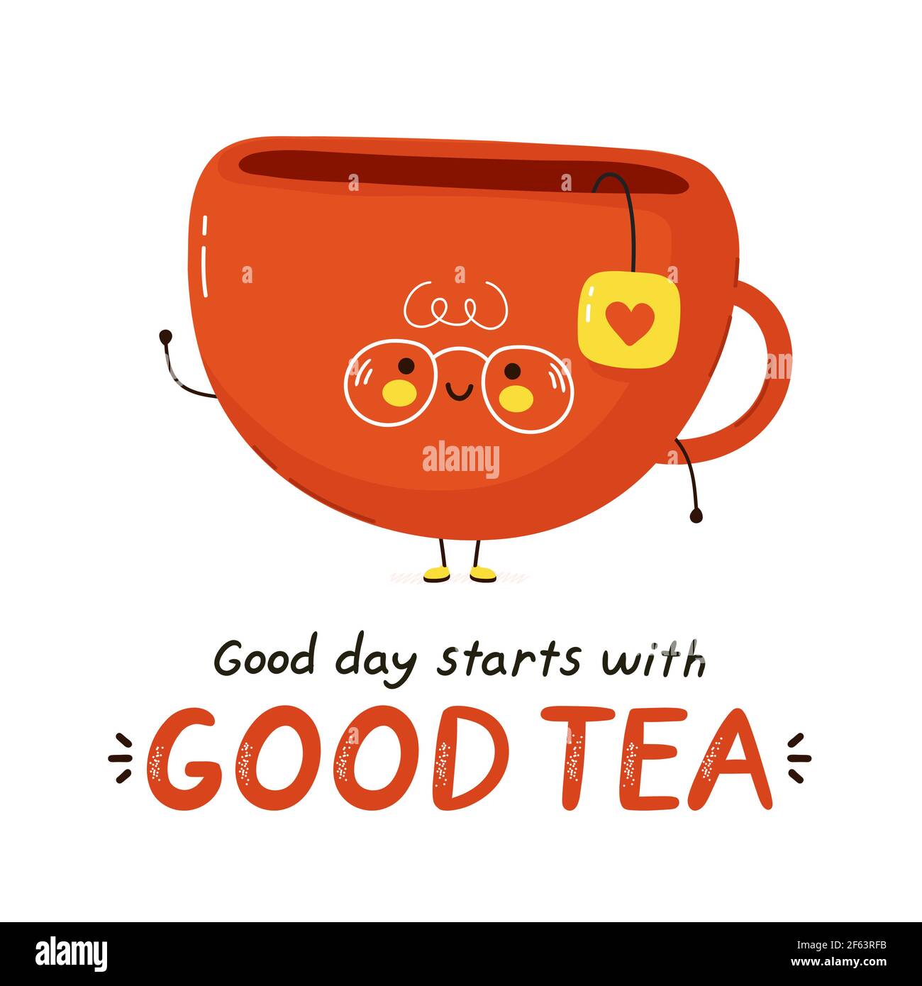 Cute tea mug character. Good day starts with good tea quote. Vector ...