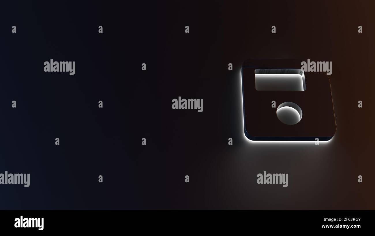 3d rendering of white light stripe symbol of floppy disk on dark ...
