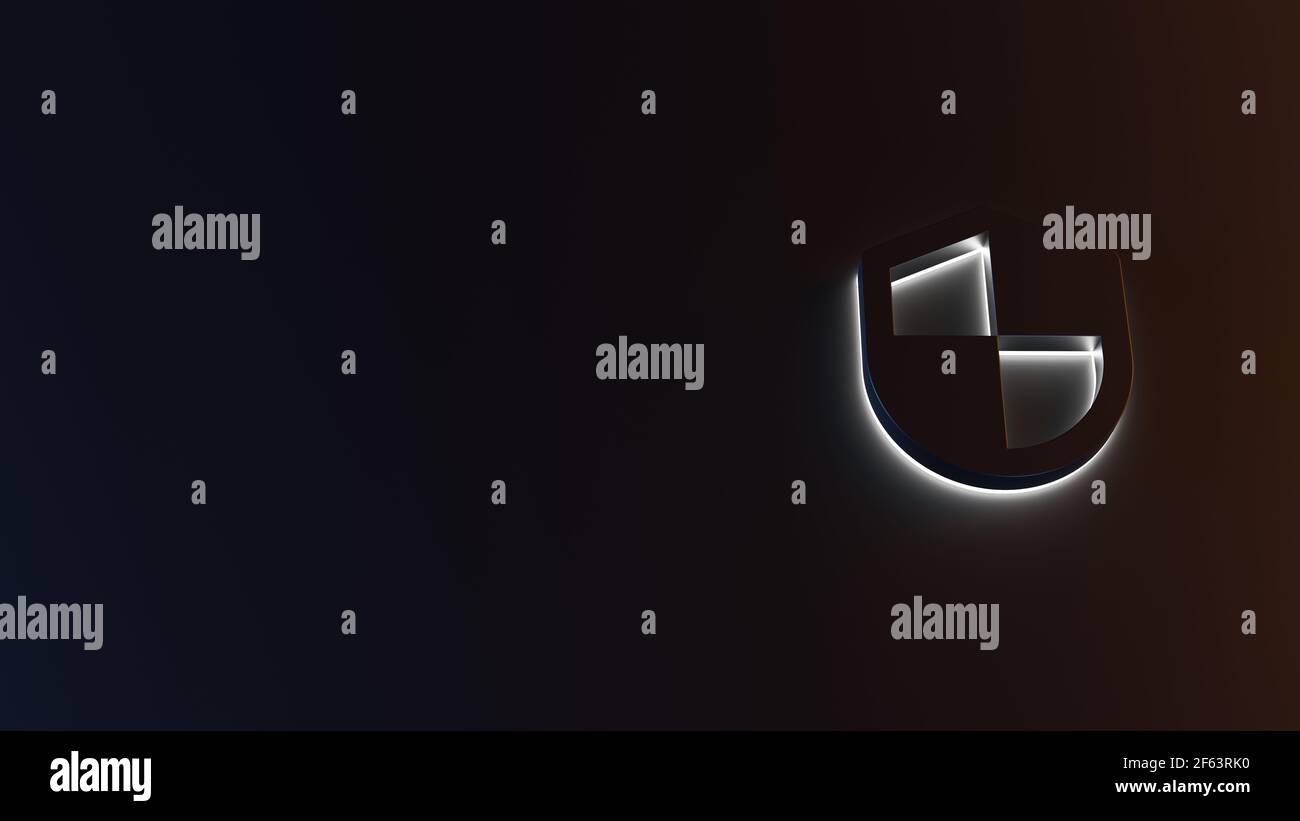 3d rendering of white light stripe symbol of four squared shield on ...