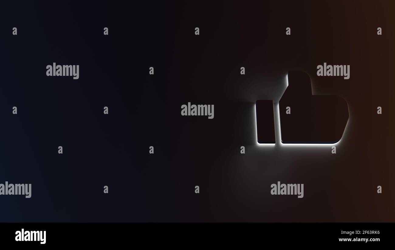 3d rendering of white light stripe symbol of thumbs up on dark ...