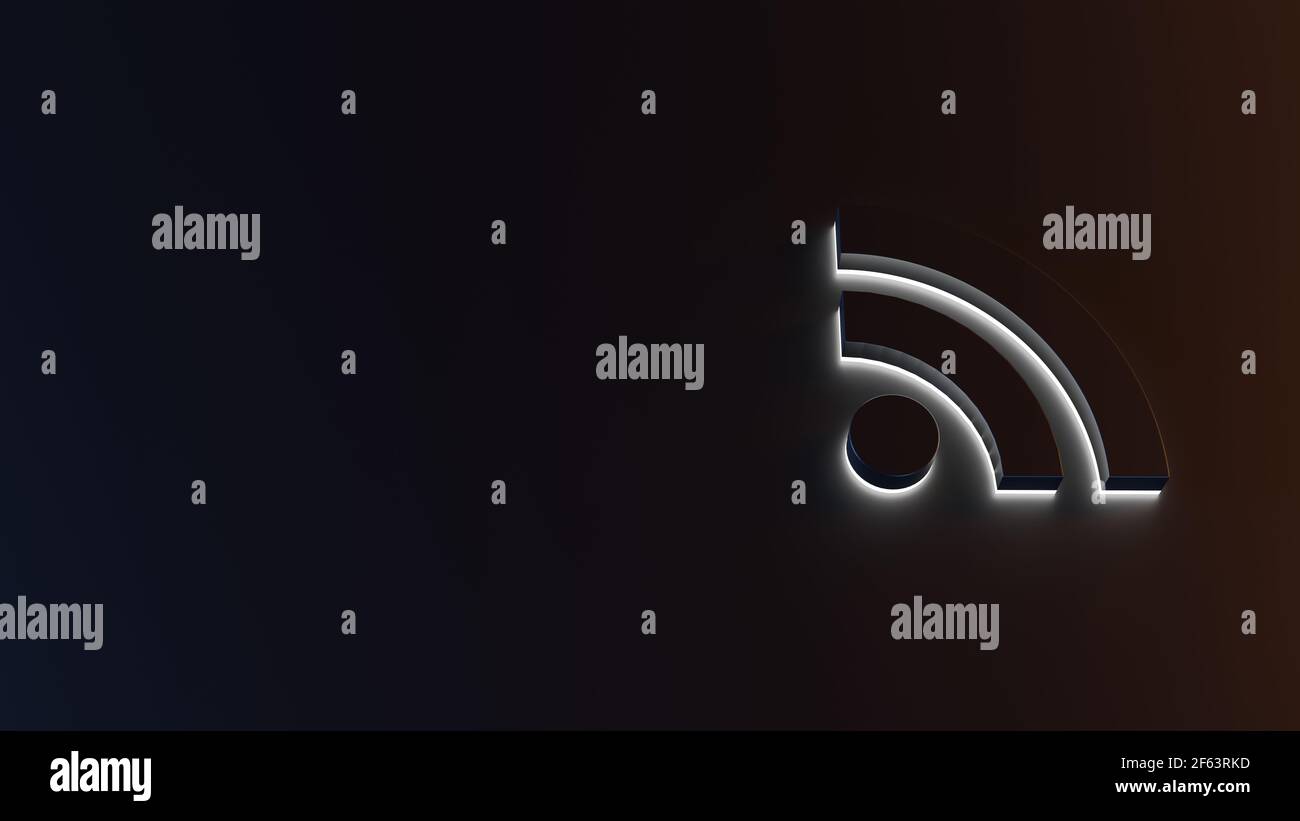 3d rendering of white light stripe symbol of rss icon on dark ...