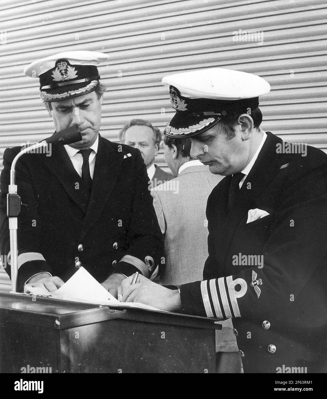 CAPTAIN ANTHONY WIGLEY, RIGHT,ACCEPTS HMS MANCHESTER ON BEHALF OF THE ...