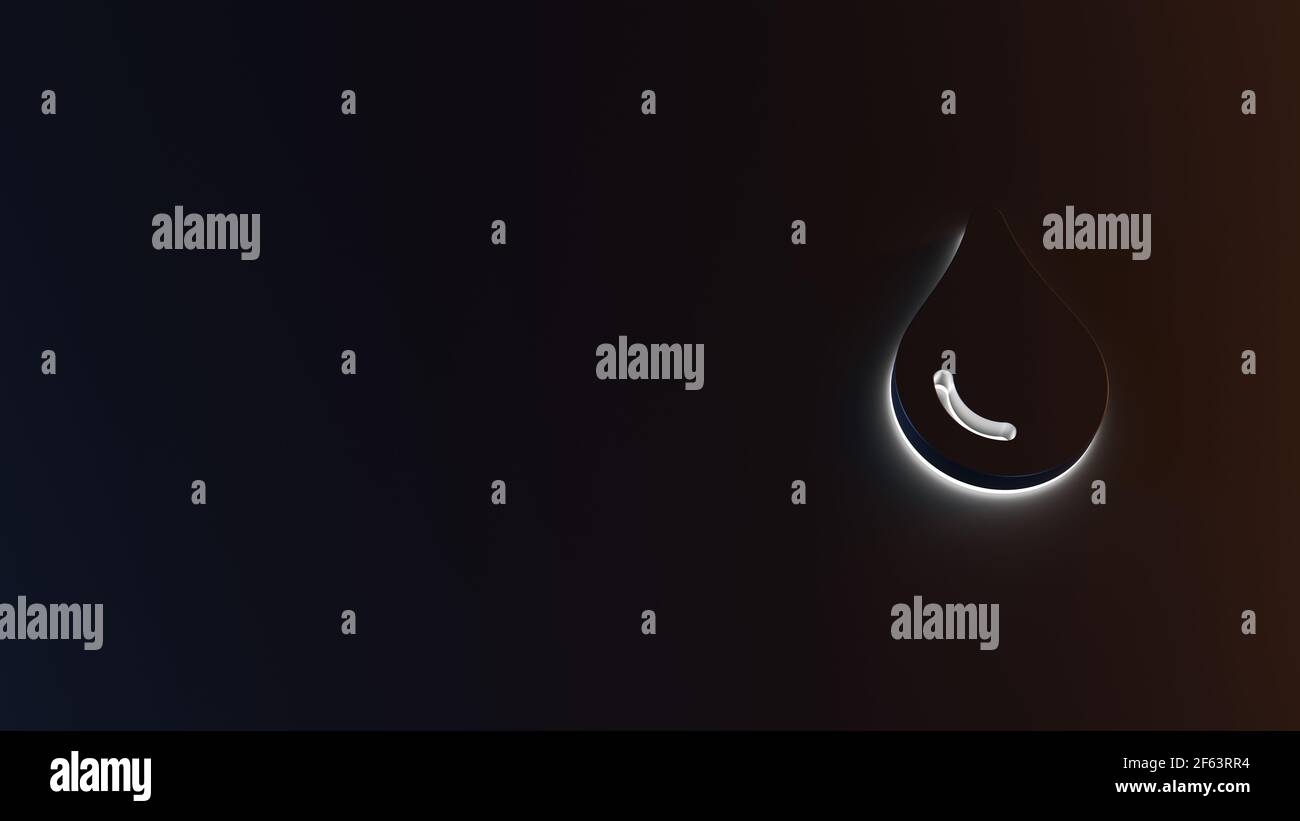 3d rendering of white light stripe symbol of drop on dark background ...