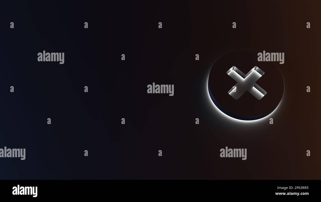 3d rendering of white light stripe symbol of times sign in circle on ...