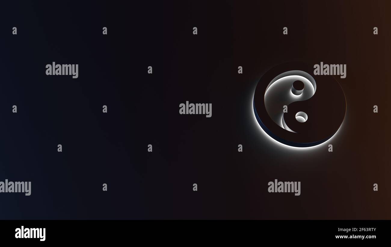 3d rendering of white light stripe symbol of yin yang on dark ...