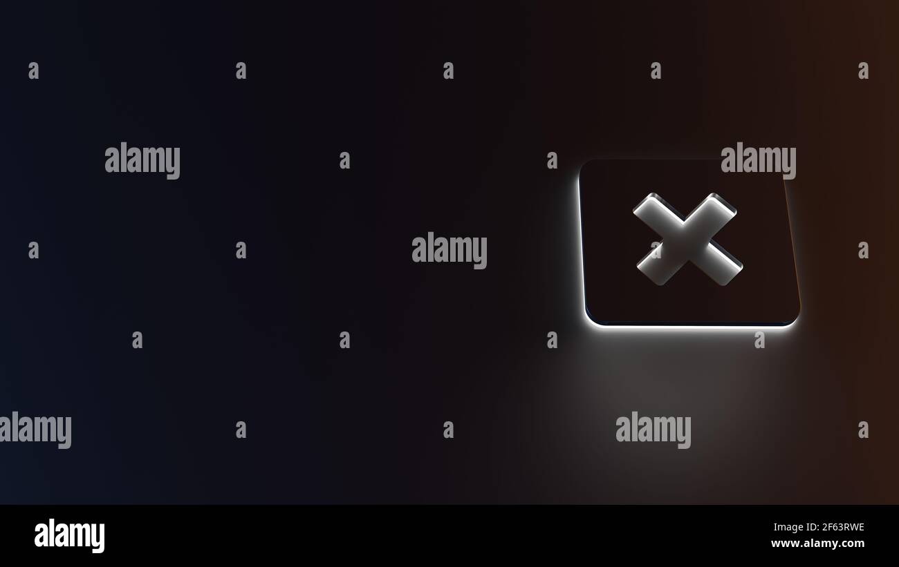 3d rendering of white light stripe symbol of cancel cross in rounded ...
