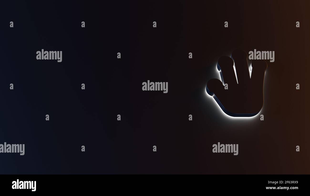 3d rendering of white light stripe symbol of alien hand fingers peace ...