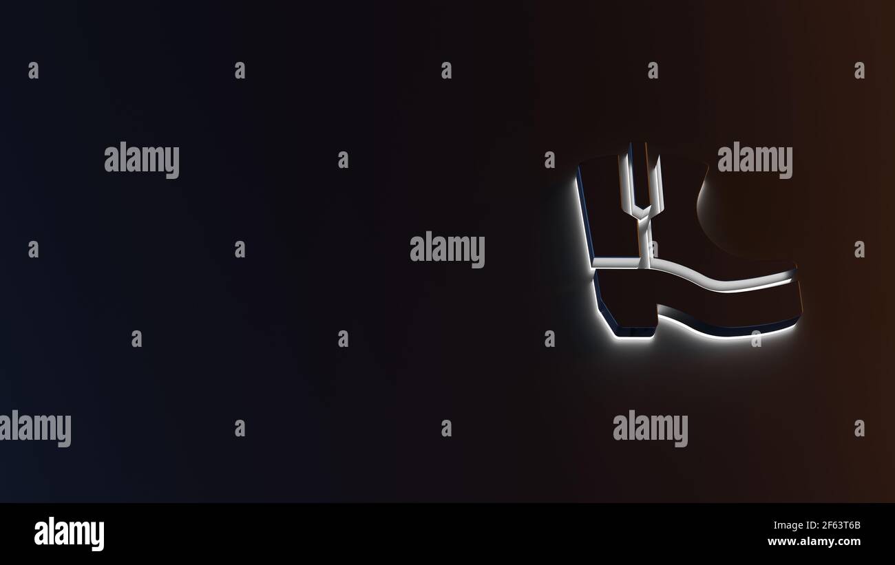 3d rendering of white light stripe symbol of cowboy boot in the wild ...