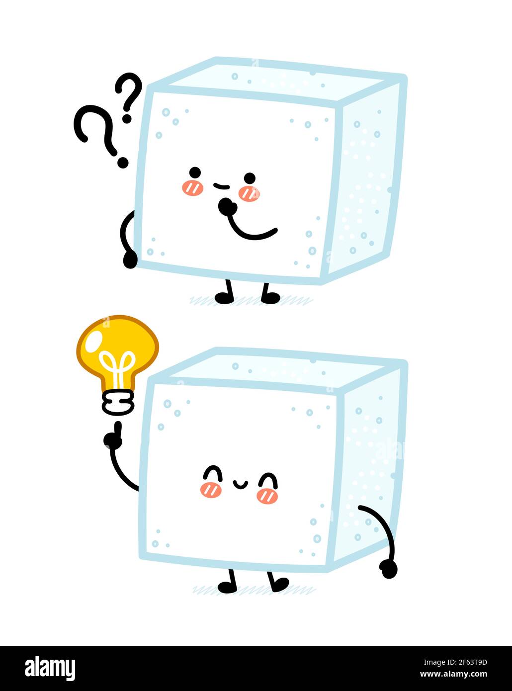 Cute sugar piece cube character with question mark and idea lightbulb ...