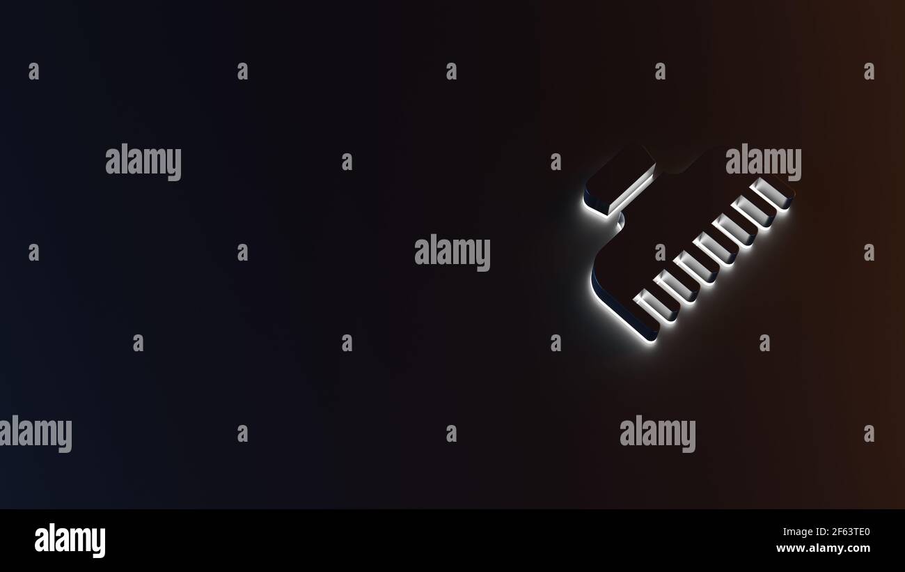 3d rendering of white light stripe symbol of hair clip ridge on dark ...